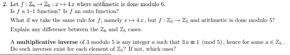 Solved 2. Let f : Z6 → Z6 ; x 4x where arithmetic is done | Chegg.com