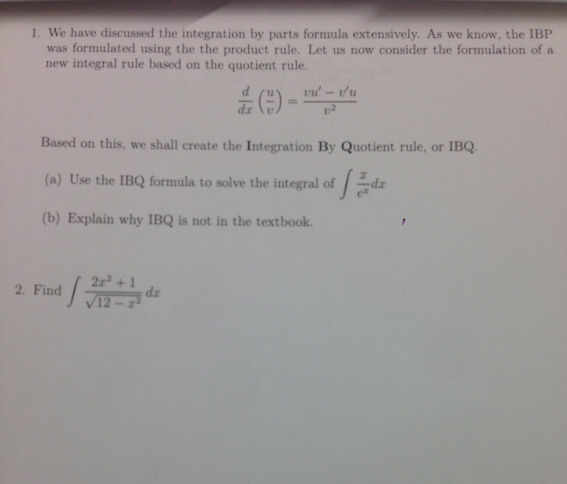 Solved 1. We have discussed the integration by parts formula | Chegg.com