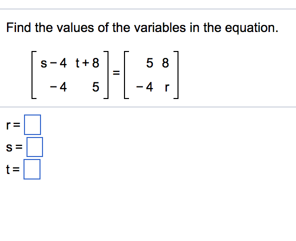 Solved Find the values of the variables in the equation. S-4 | Chegg.com