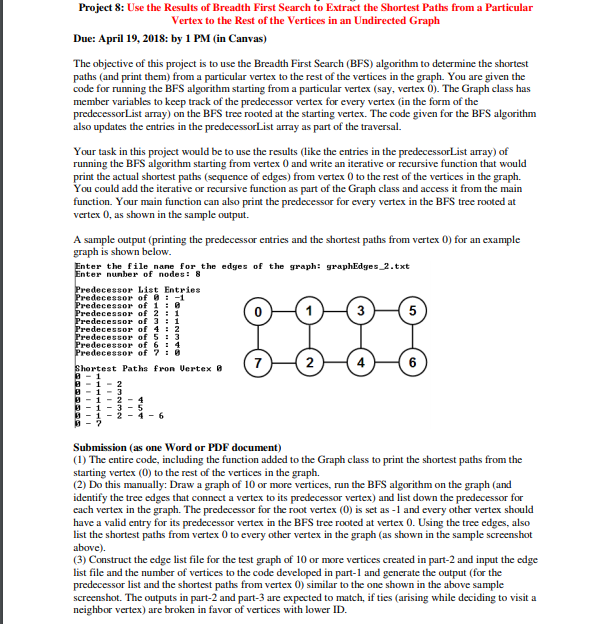 Solved Project 8: Use the Results of Breadth First Search to | Chegg.com