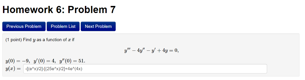 Solved Homework 6 Problem 7 Previous Problem Problem List