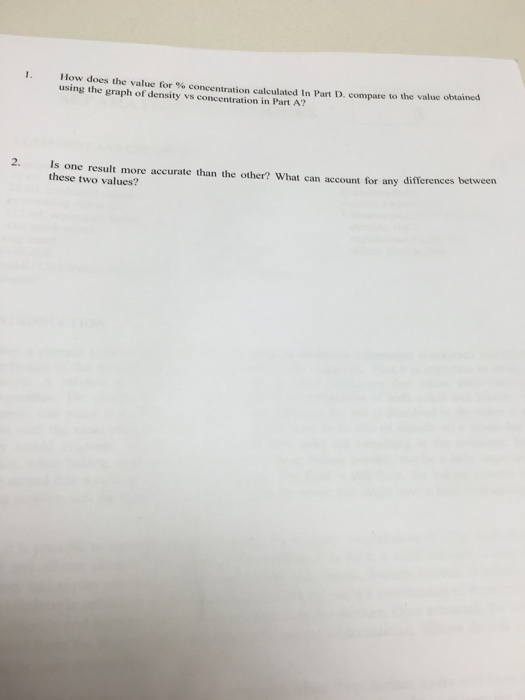 Solved Density Determination of Unknown NaCI Solution Volume | Chegg.com