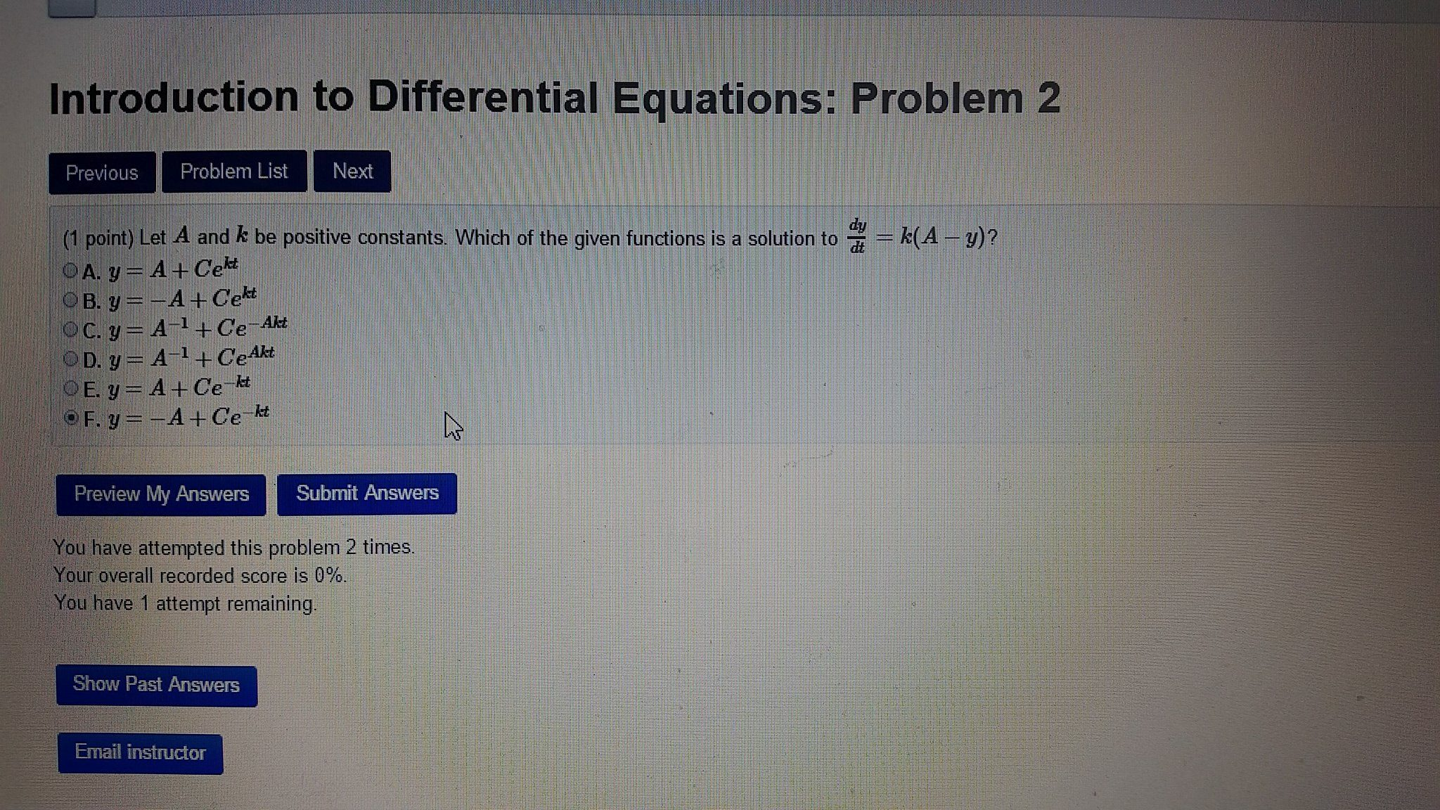 Solved Let A and k be positive constants. Which of the given | Chegg.com