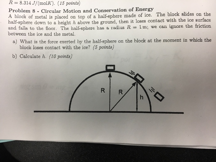 Solved A block of metal is placed on top of a half-sphere | Chegg.com