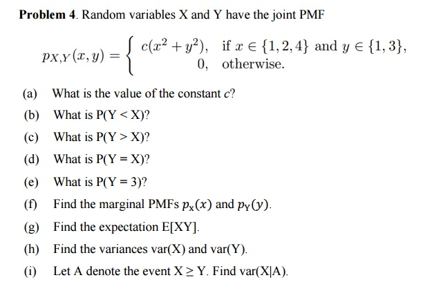 Solved Random Variables X And Y Have The Joint Pmf Px Yx 