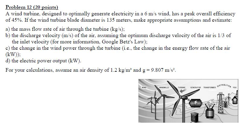 Solved Problem 12 (20 points) A wind turbine, designed to | Chegg.com