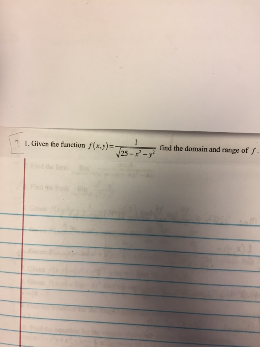 Solved Given the function f(x, y) = 1/Squareroot 25 - x^2 | Chegg.com