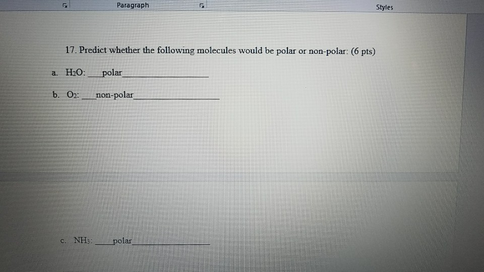 Solved Paragraph Styles 17. Predict whether the following | Chegg.com