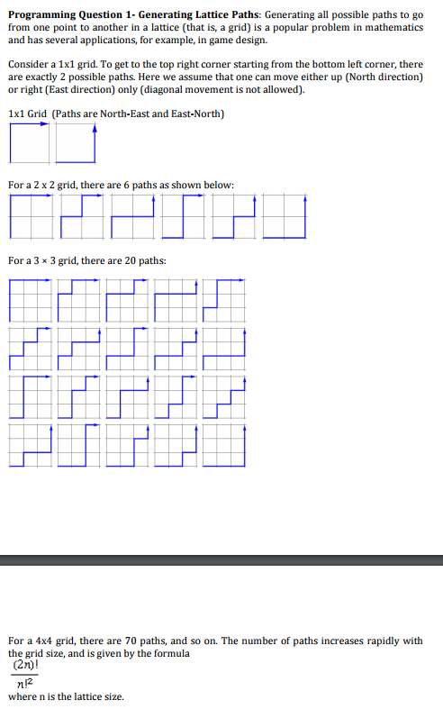 Solved Programming Question 1 Generating Lattice Paths