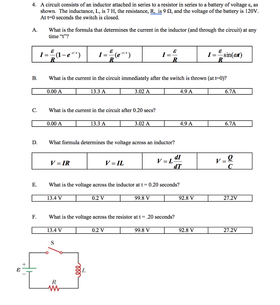 Solved A circuit consists of an inductor attached in series | Chegg.com