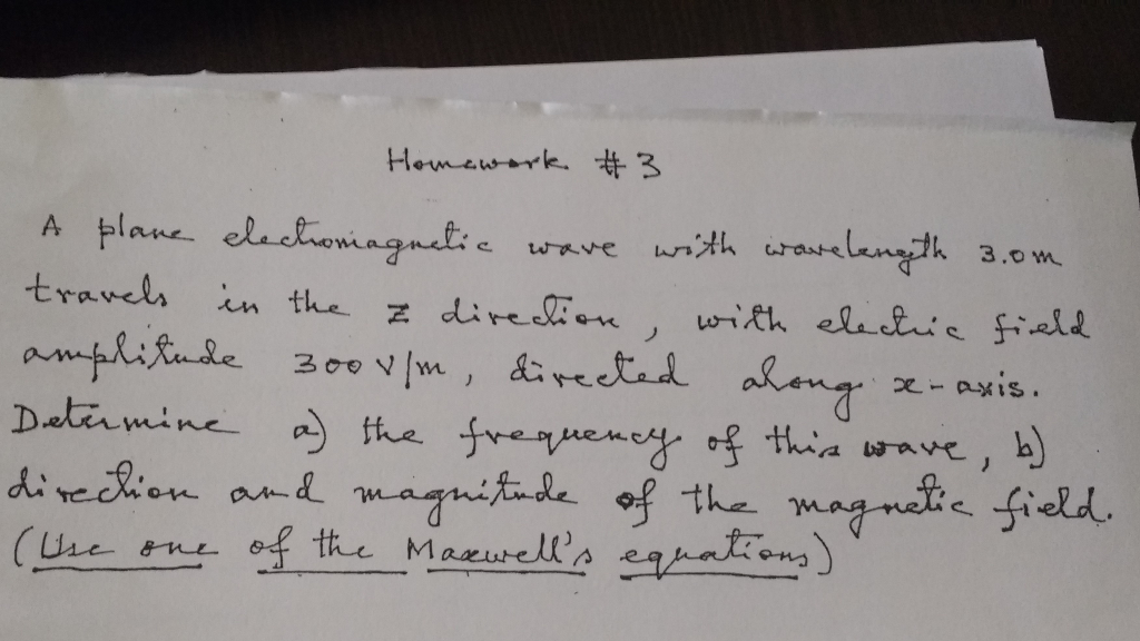 Solved A plane electromagnetic wave with wavelength 3.0 m | Chegg.com
