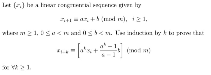 Solved Let {xi} be a linear congruential sequence given by | Chegg.com