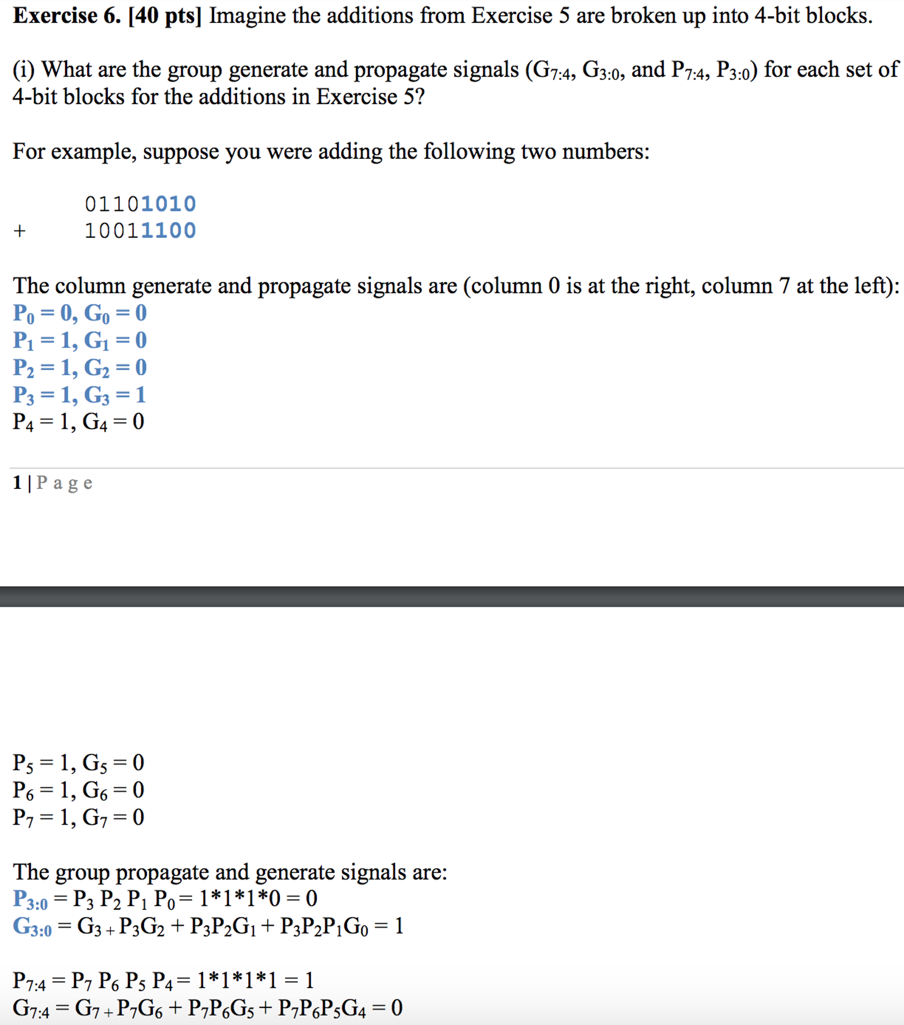 Show the generate (G_i) and propagate (P_i) signal | Chegg.com