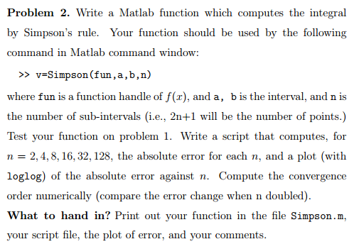 Solved Write a MATLAB function which computes the integral | Chegg.com