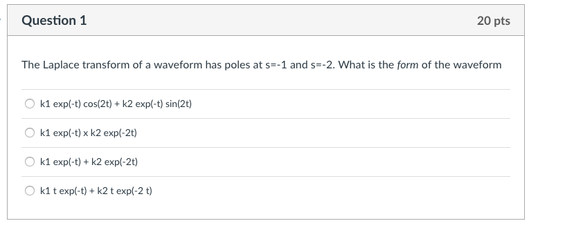Solved The Laplace transform of a waveform has poles at s=-1 | Chegg.com