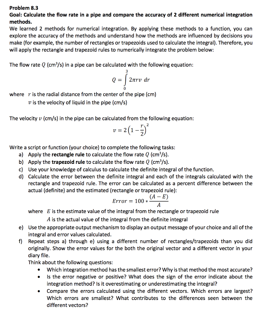 Solved Problem 8.3 Goal: Calculate the flow rate in a pipe | Chegg.com