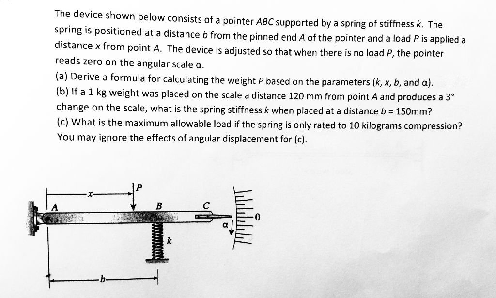 Solved The device shown below consists of a pointer ABC | Chegg.com