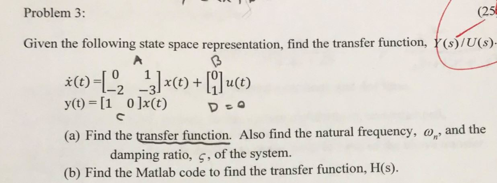 Solved Problem 3: (2% Given the following state space | Chegg.com