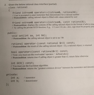 Solved 2. Given the below rational class interface (partiall | Chegg.com