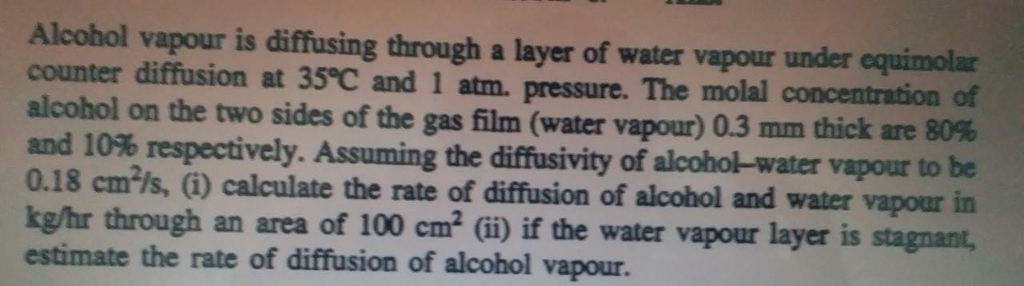 Solved Alcohol vapour is diffusing through a layer of water | Chegg.com