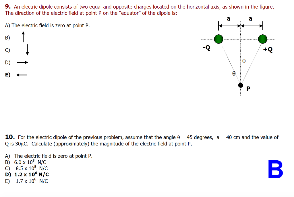 Solved 9. An electric dipole consists of two equal and | Chegg.com