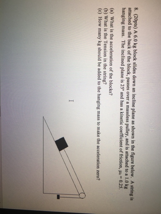 Solved A 6.0 kg block slides down an incline plane as shown | Chegg.com