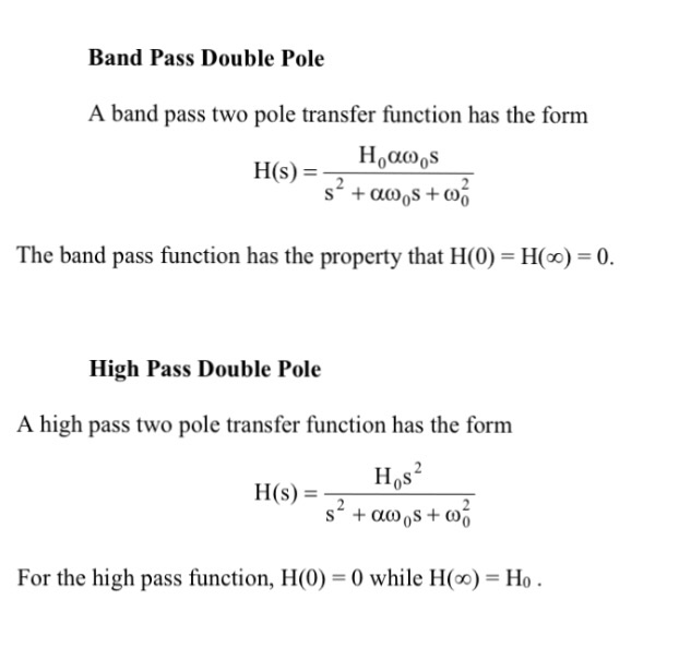 Solved Band Pass Double Pole A band pass two pole transfer | Chegg.com