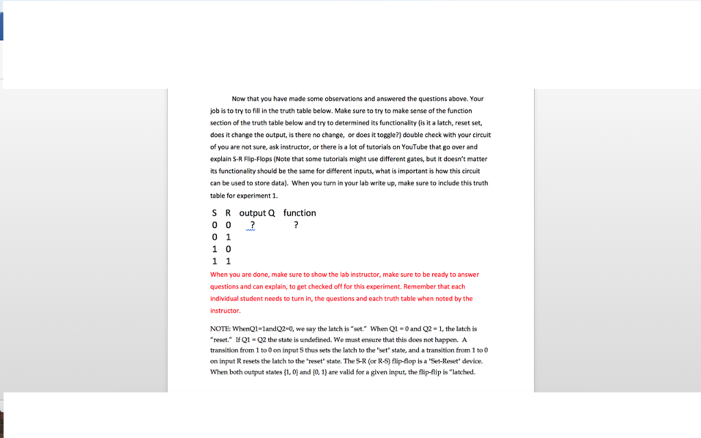 Solved Experiment 1: Getting Familiar With R-S Flip-flops | Chegg.com
