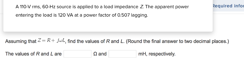 Solved A 110-V rms, 60-Hz source is applied to a load | Chegg.com
