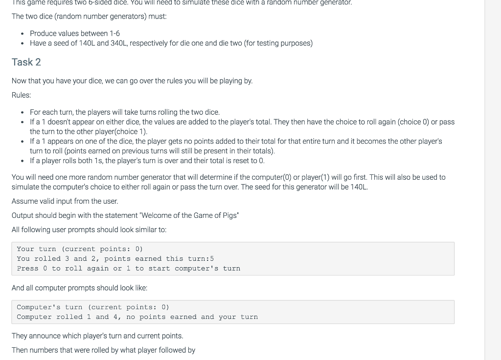 Solved his game requires two 6-sided dice. You will need to | Chegg.com