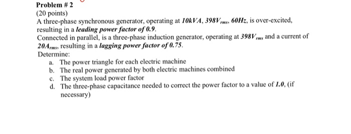 Solved A three-phase synchronous generator, operating at | Chegg.com