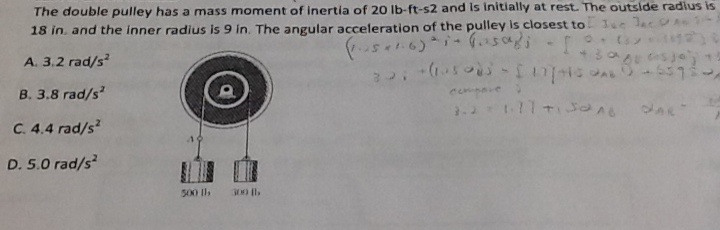 Solved The double pulley has a mass moment of inertia of 20 | Chegg.com