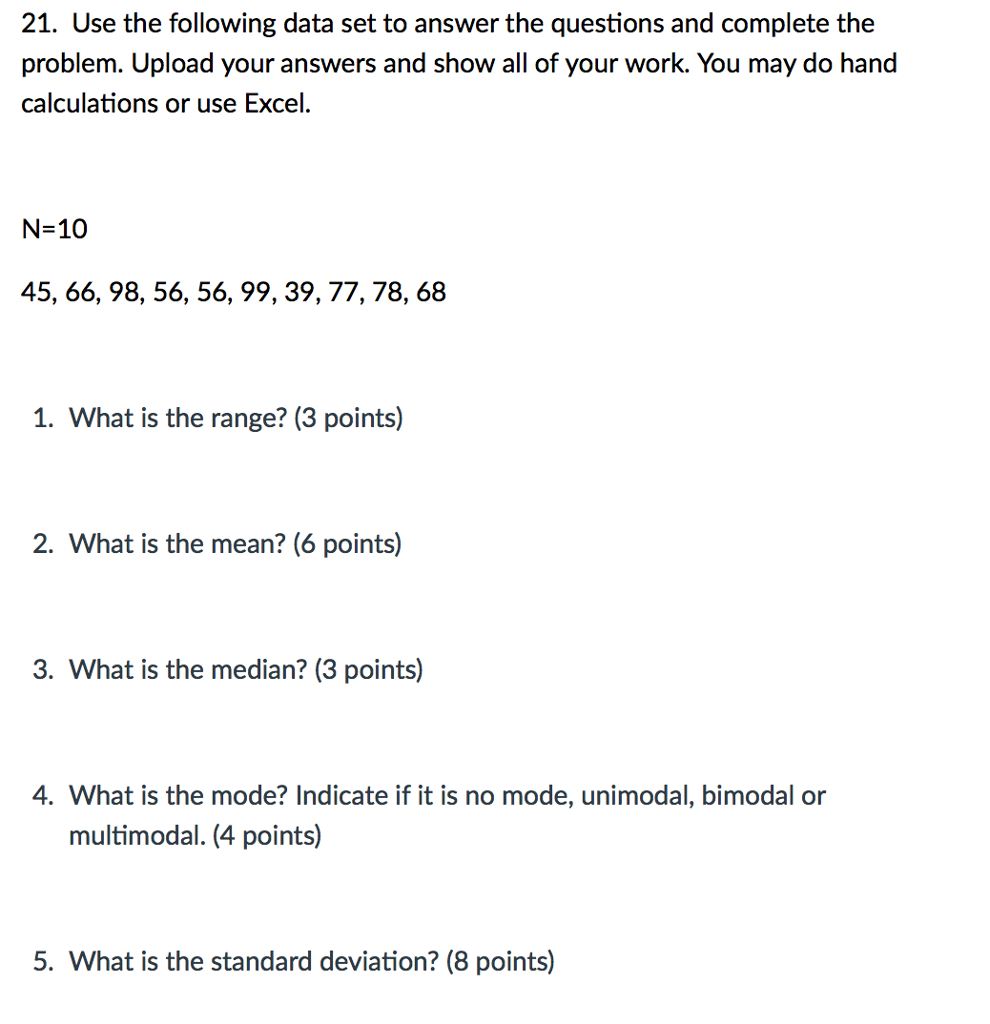 Solved Use the following data set to answer the questions | Chegg.com