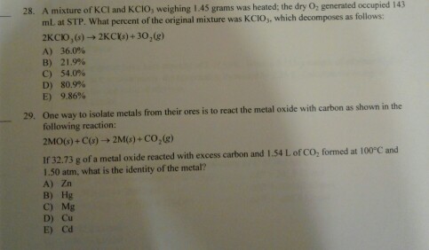 Solved A mixture of KCl and KClO_3 weighing 1.45 grams was | Chegg.com