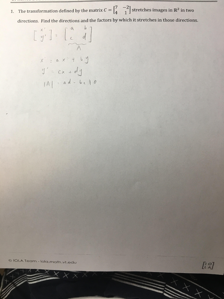Solved The transformation defined by the matrix C = [7 -2 4 | Chegg.com