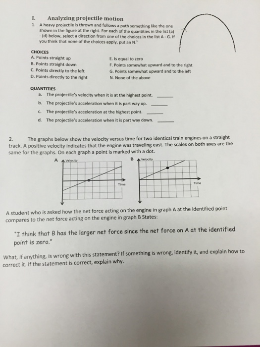 Solved A heavy projectile is thrown and follows a path | Chegg.com