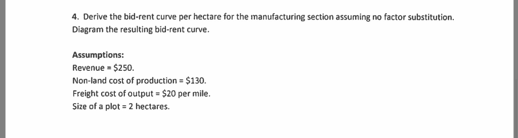 4. Derive the bid-rent curve per hectare for the | Chegg.com