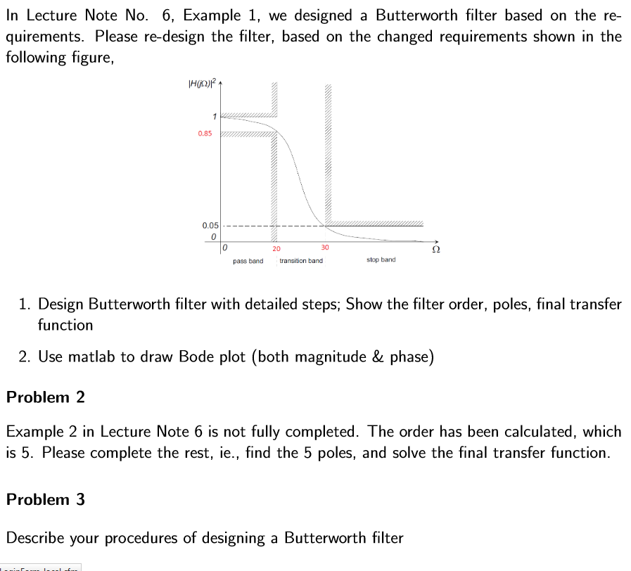 Solved In Lecture Note No. 6, Example 1, we designed a | Chegg.com