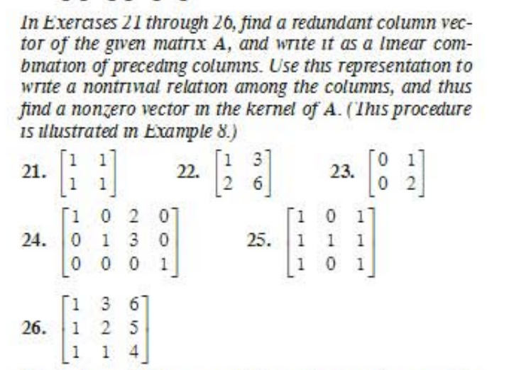Solved In Exercises 21 through 26, find a redundant column | Chegg.com