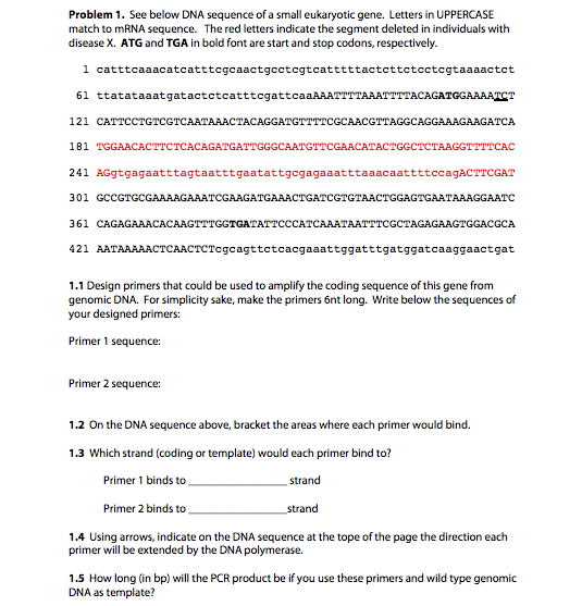 Solved Problem 1. See below DNA sequence of a small | Chegg.com