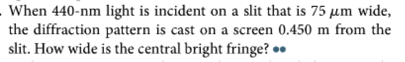 Solved When 440-nm light is incident on a slit that is 75 | Chegg.com