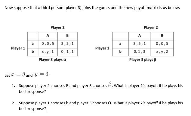 Solved Now suppose that a third person (player 3) joins the | Chegg.com