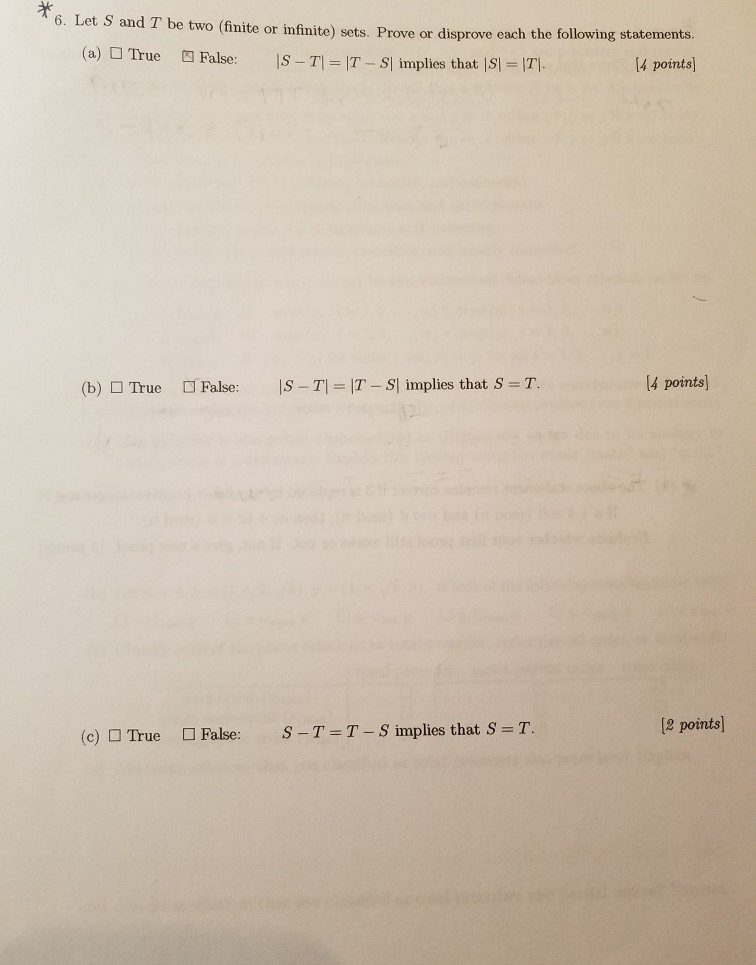 Solved ? 6 Let S and T be two finite or infinite) sets. | Chegg.com