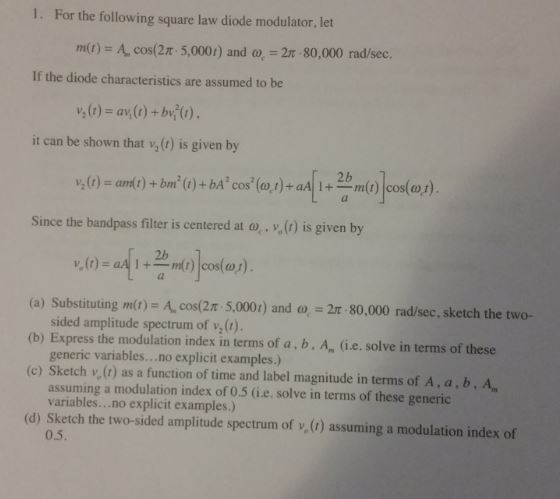 Solved For the following square law diode modulator, let | Chegg.com