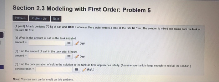 Solved Section 2.3 Modeling with First order: Problem 5 | Chegg.com