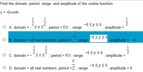 Solved Find the domain, period, range, and amplitude of the | Chegg.com