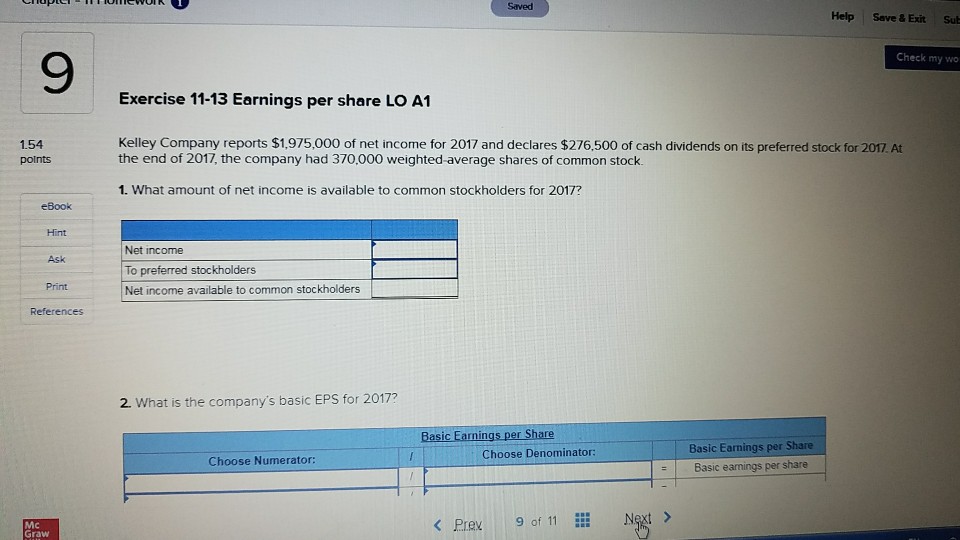 Solved Saved Help Save& Exit Sub 9 Check my wo Exercise | Chegg.com