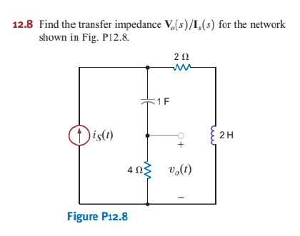 Solved 12.8 Find the transfer impedance V0(s)/Is(s) for the | Chegg.com