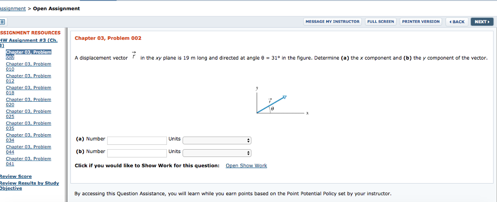 Solved A displacement vector r in the xy plane is 19 m long | Chegg.com
