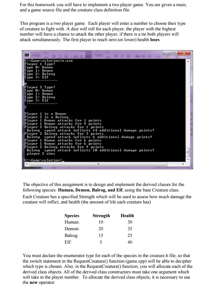 Solved Implement a two player game. You are given a main, | Chegg.com
